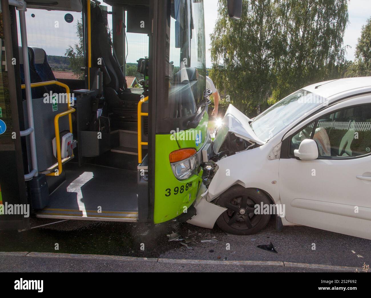 TRAFFIC ACCIDENT between a bus and a small van Stock Photo - Alamy