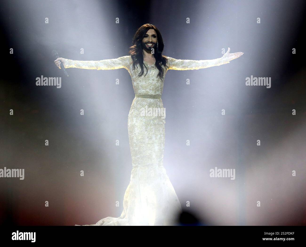 Conchita Wurst on stage after her victory winning the Eurovision Song ...