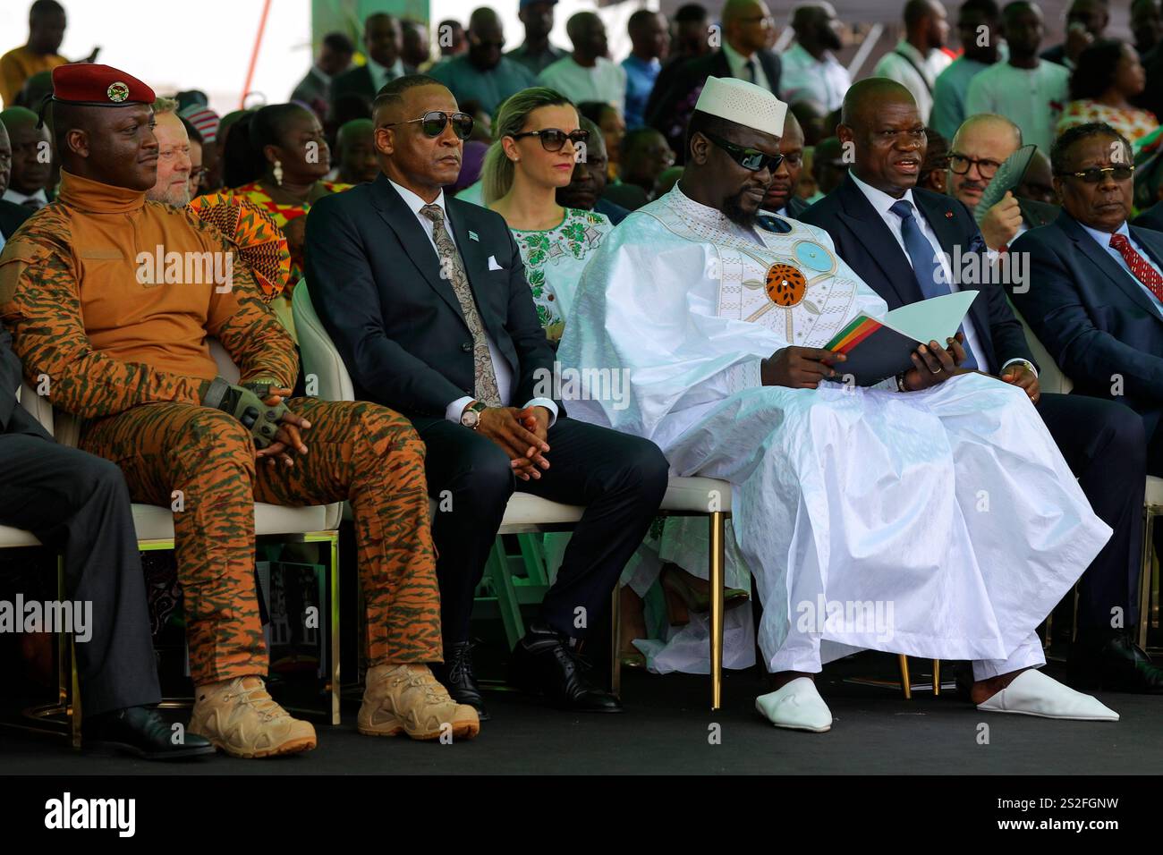 Burkina Faso's President Ibrahim Traoré, left, with Botswana's ...