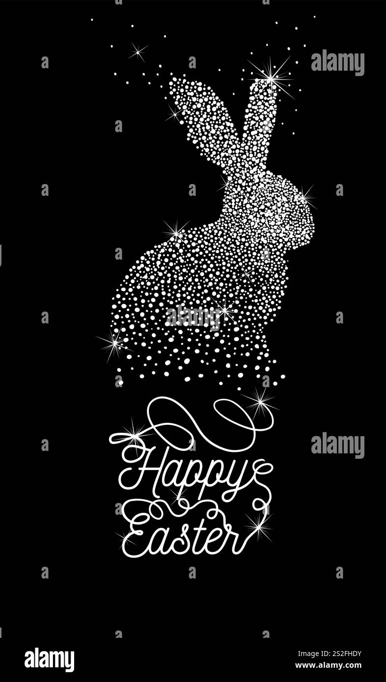 Dotted hare. hand drawn. Happy Easter text banner. Not AI, Vector ...