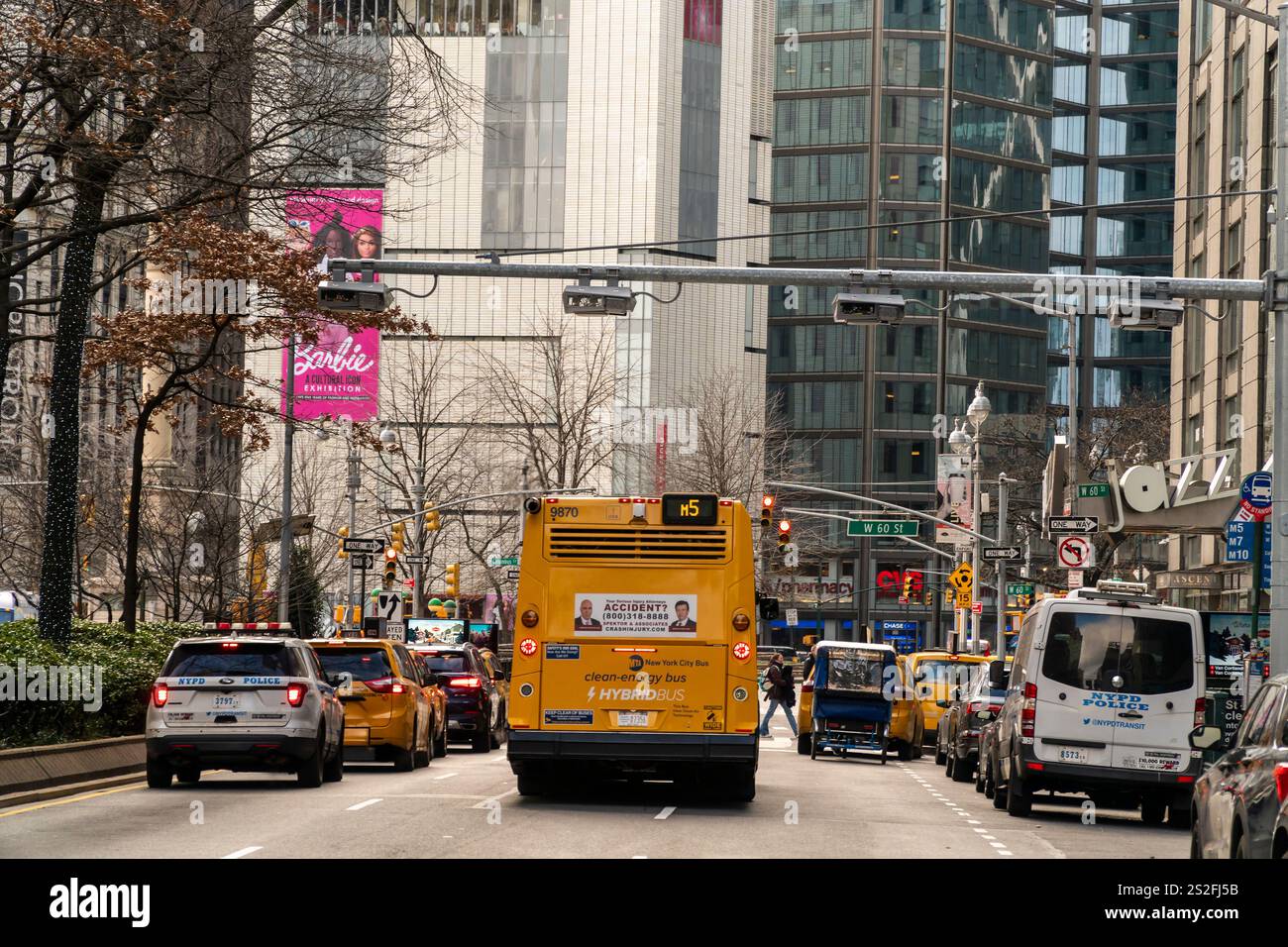 Traffic and congestion pricing readers on Broadway in New York at the ...