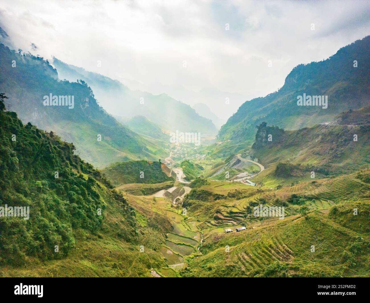 Ha Giang aerial landscape in Northern Vietnam. drone aerial view of Ha ...