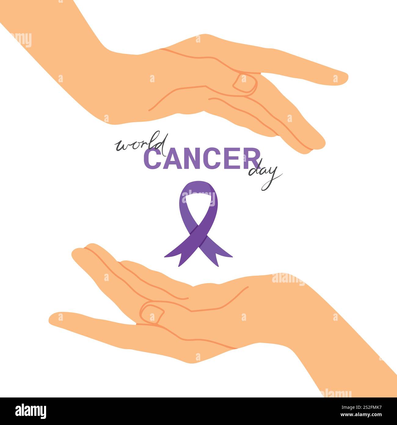 World Cancer Day February 4th. Purple ribbon between two hands. Vector ...