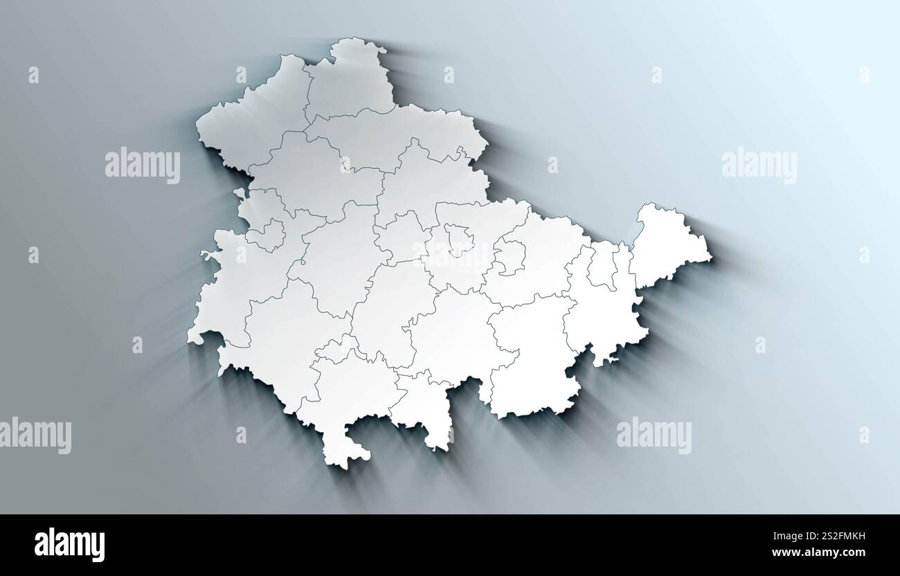 Modern Map of Thuringia Germany Administrative with District Borders ...