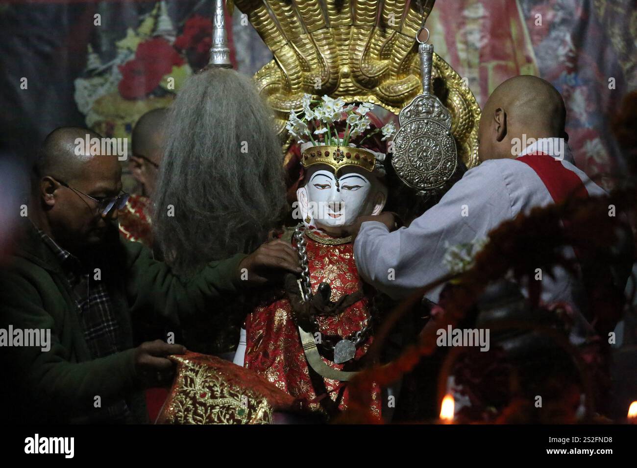 January 7, 2025: Priests get ready to bath an idol of Seto ...