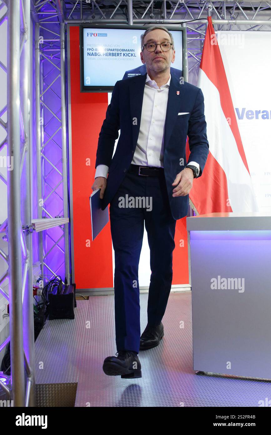 The leader of Austria's Freedom Party, Herbert Kickl, leaves a news ...