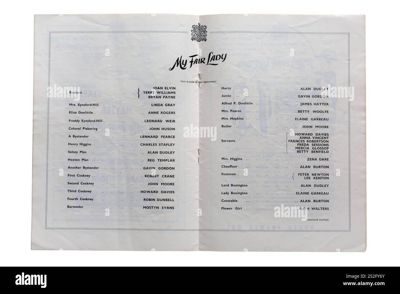 My Fair Lady programme printed 9/3/62 isolated on white background ...