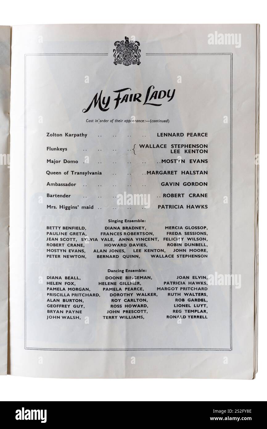My Fair Lady programme printed 9/3/62 set on white background - inside ...