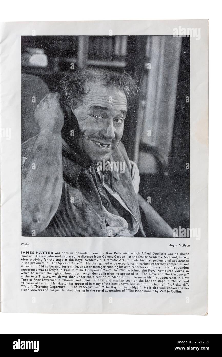 information about performers in My Fair Lady programme printed 9/3/62 ...