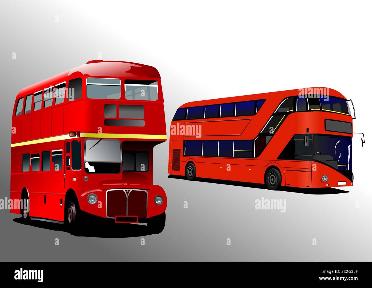 Two generation of London double Decker sightseeing red bus. Vector 3d ...