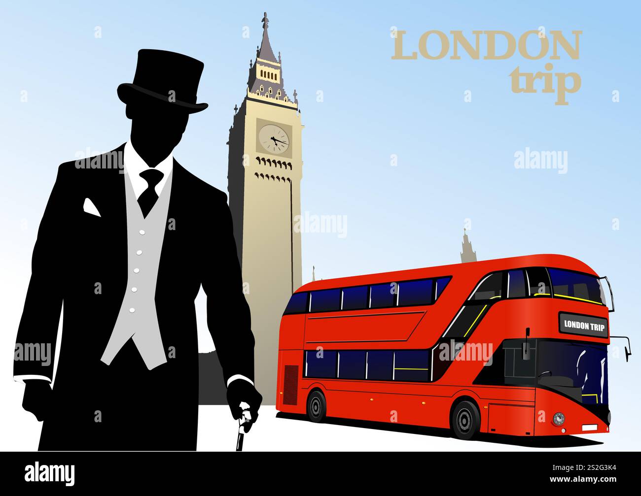 London trip poster with Modern London double Decker red bus. Vector 3d ...