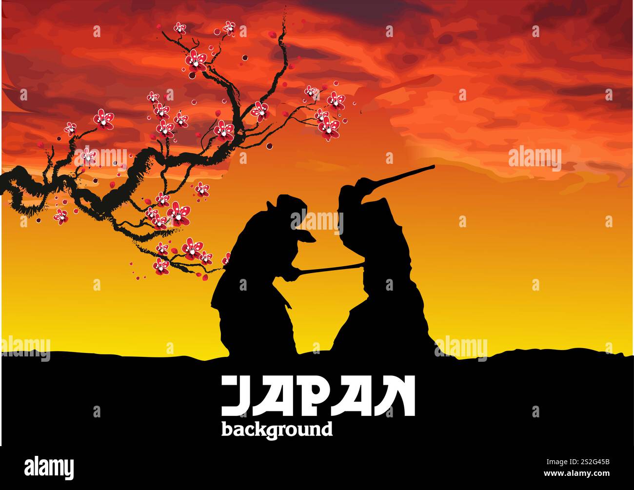 Japan style background with samurai image. Color 3d vector illustration ...