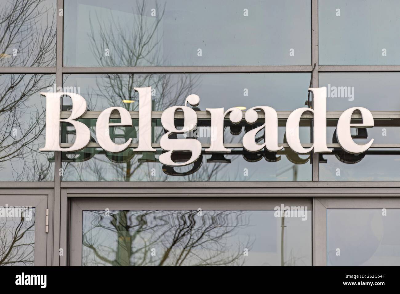 White 3d Sign Belgrade City at Modern Glass Building Stock Photo - Alamy