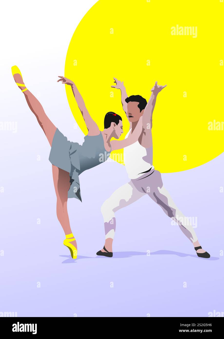 Modern ballet dancers colored 3d illustration. Vector Stock Vector ...