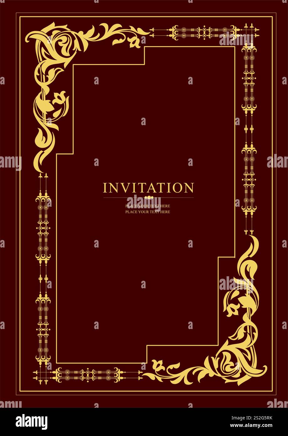Gold ornament on dark background. Can be used as invitation card. Book ...