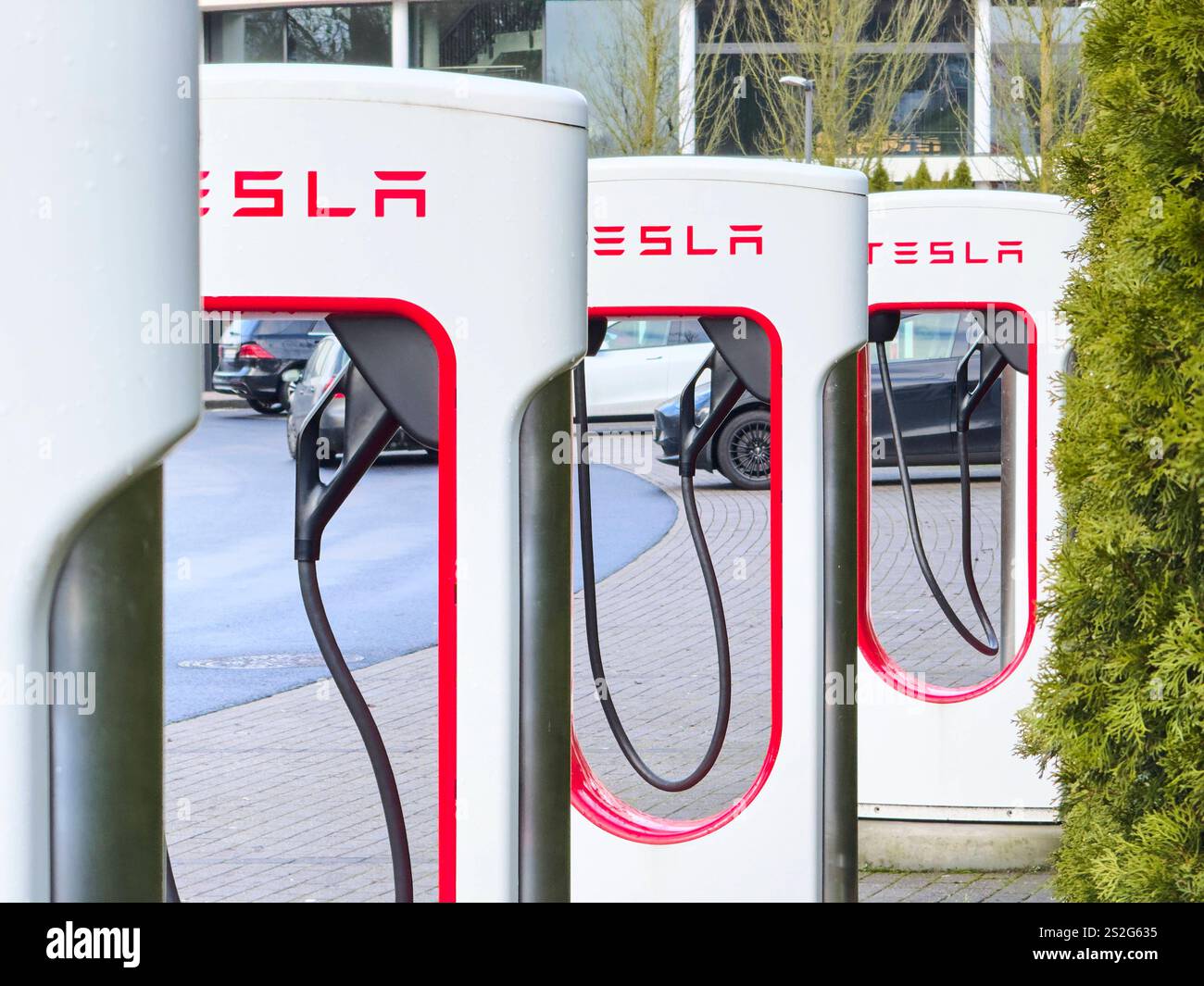Tesla Super Charger power station at A3 highway rest stop petrol ...
