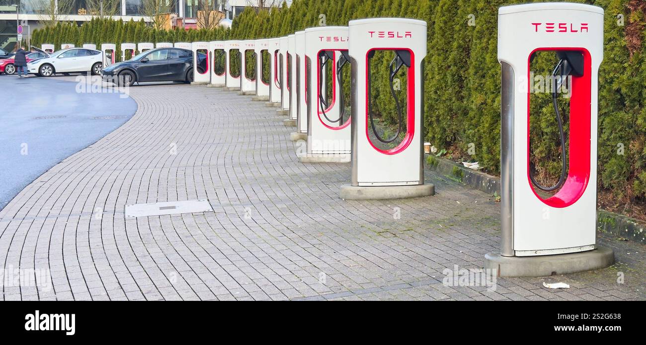 Tesla Super Charger power station at A3 highway rest stop petrol ...