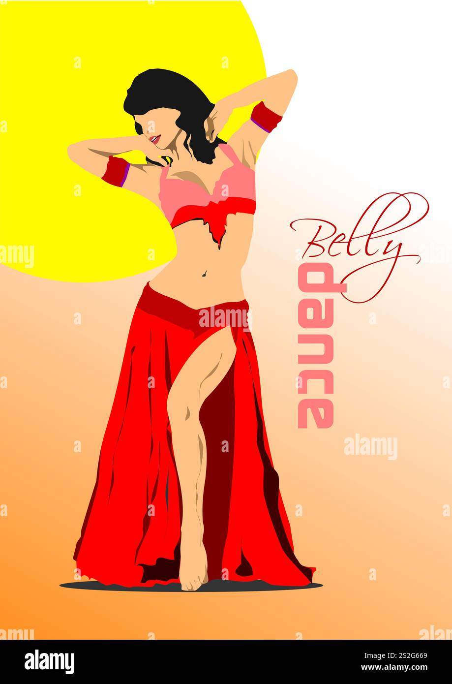 Belly dancer. Attractive girl dances east dance. Purple dress. 3d vector color illustration ...
