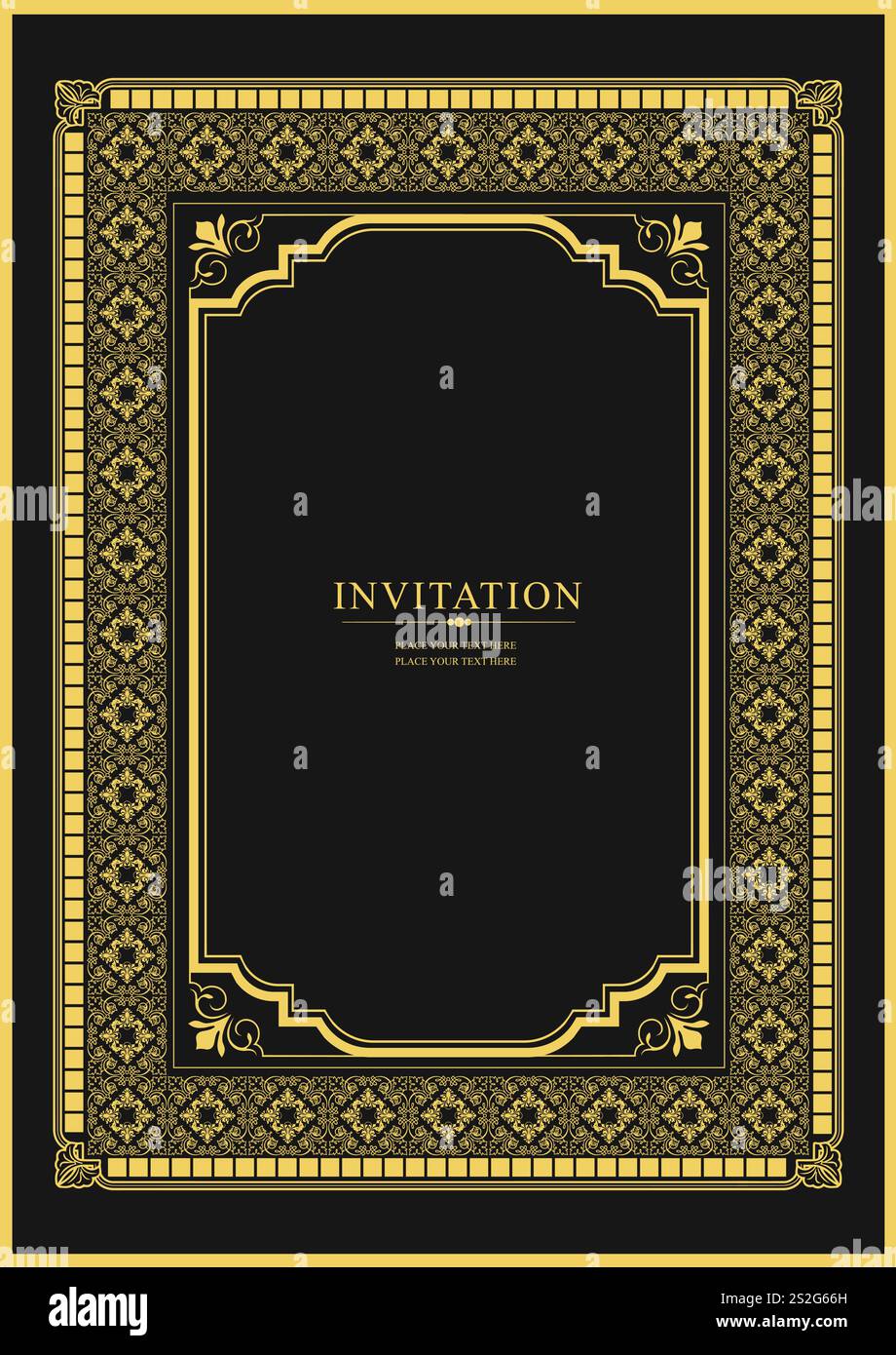 Gold ornament on dark background. Can be used as invitation card. Book ...
