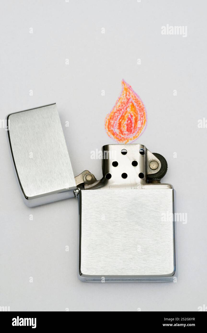 Lighter and flame drawing on paper Stock Photo - Alamy