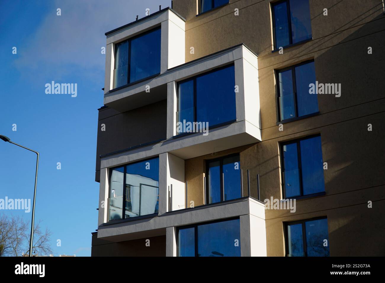 Warsaw, Poland, Janary 4rd 2025 - Modern residential building with big ...