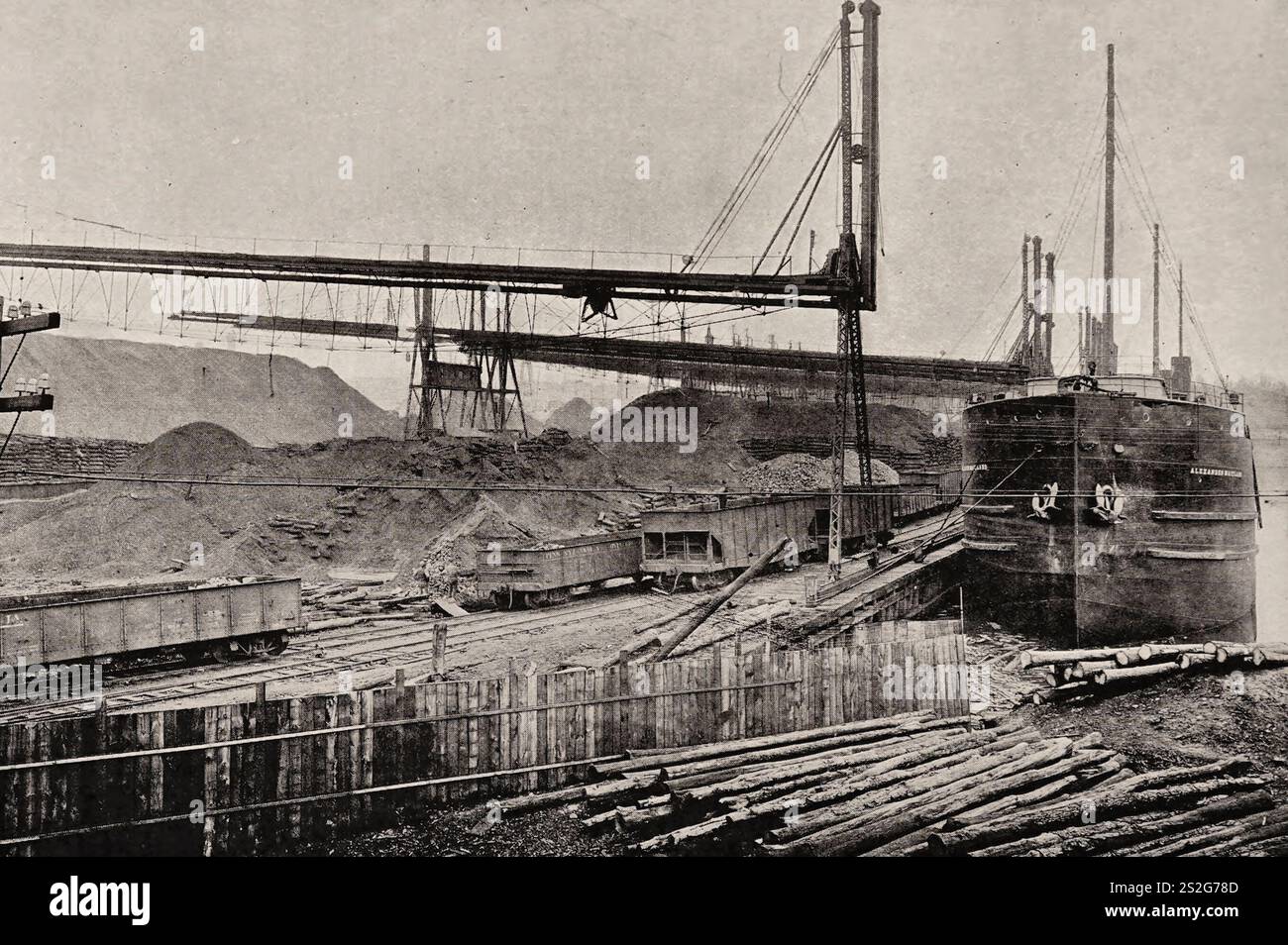 Giant Iron Ore conveyors unloading Great Lakes Freighter, Cleveland ...