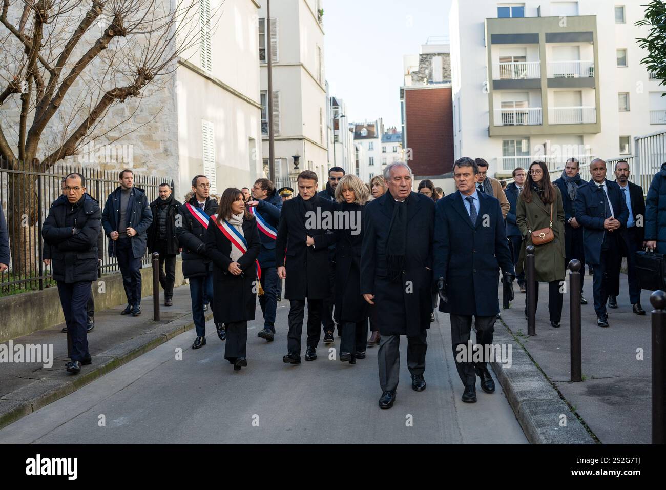 Mayor of Paris Anne Hidalgo, France's President Emmanuel Macron and his ...
