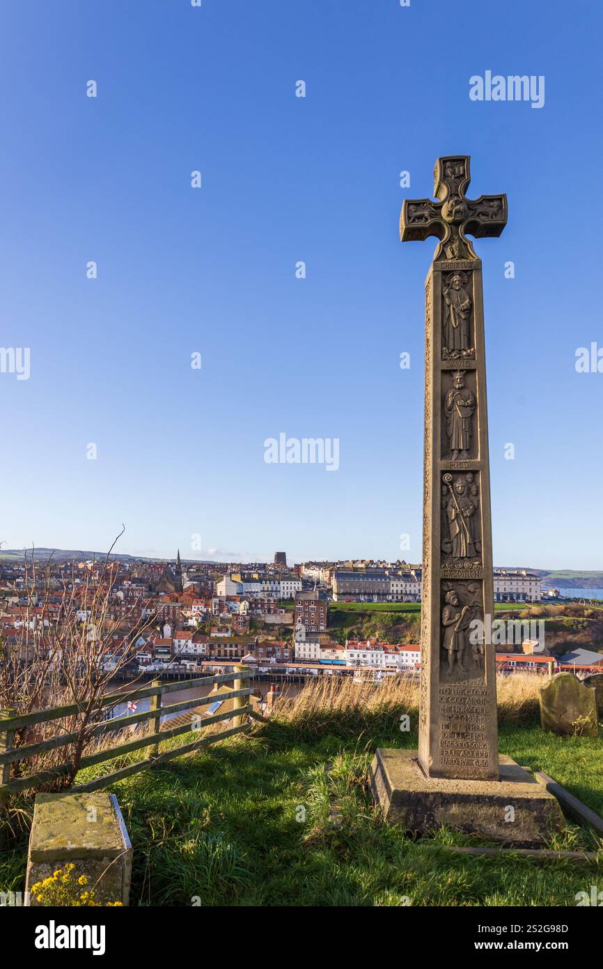 West Cliff, Whitby seen from the graveyard of St mary's church with ...