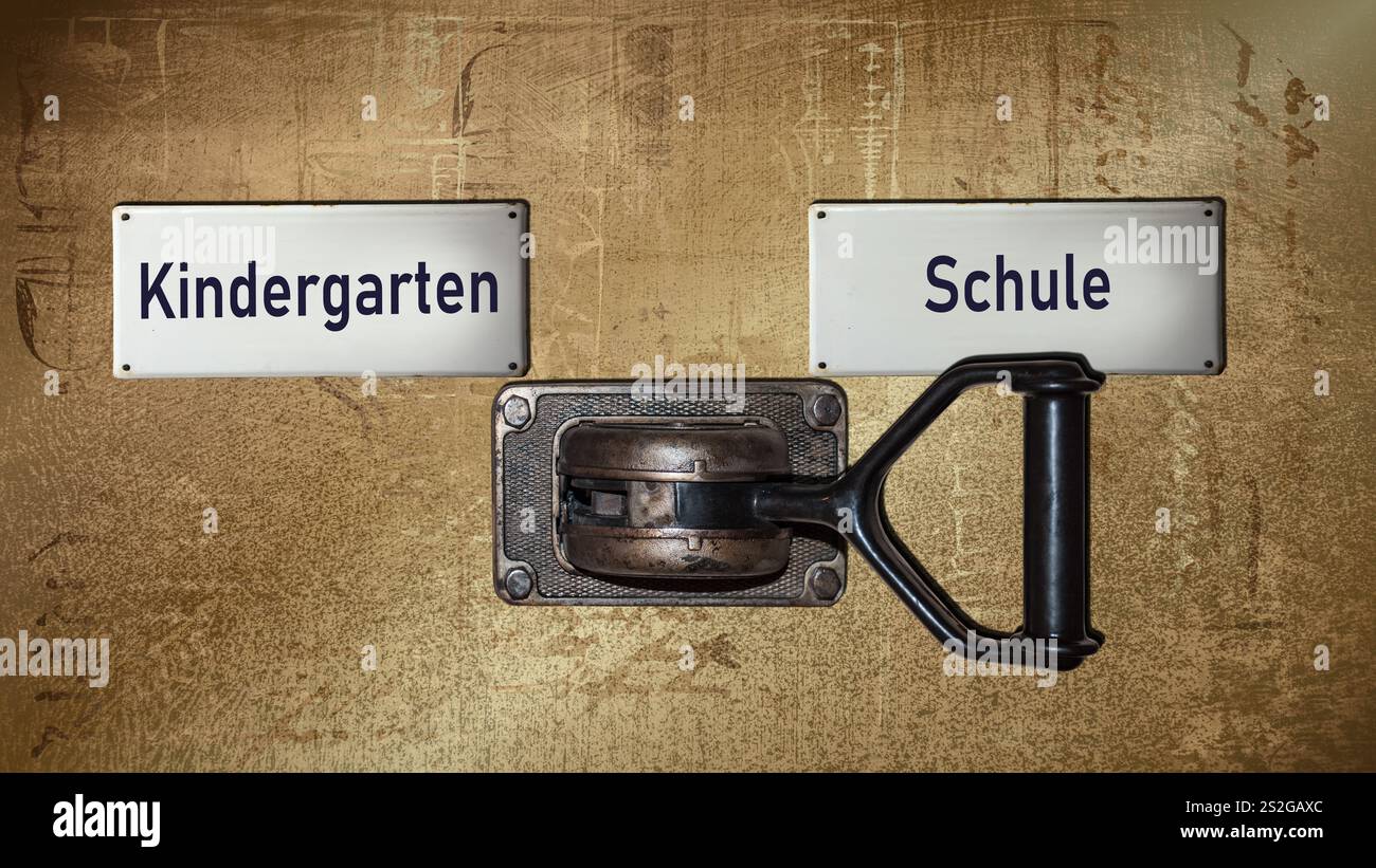 An image with a signpost pointing in two different directions in German ...