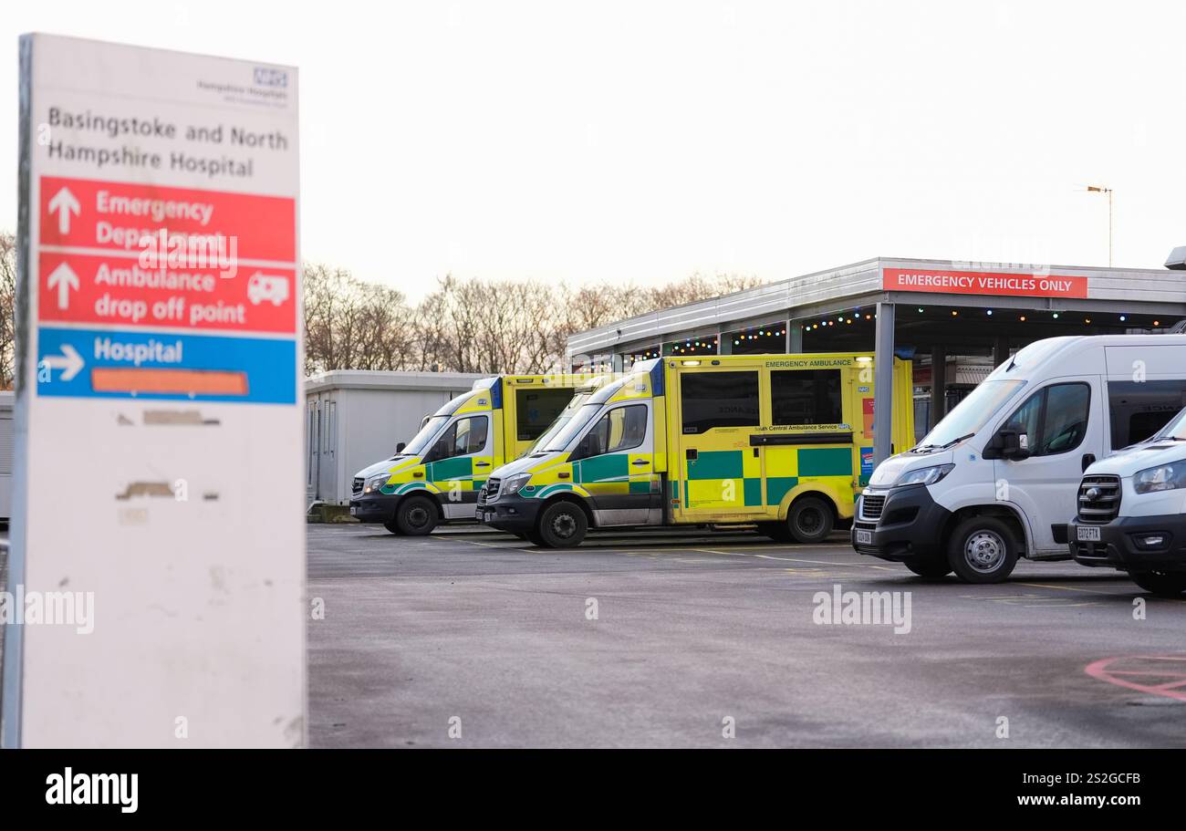 Ambulances outside the Basingstoke and North Hampshire Hospital. A ...