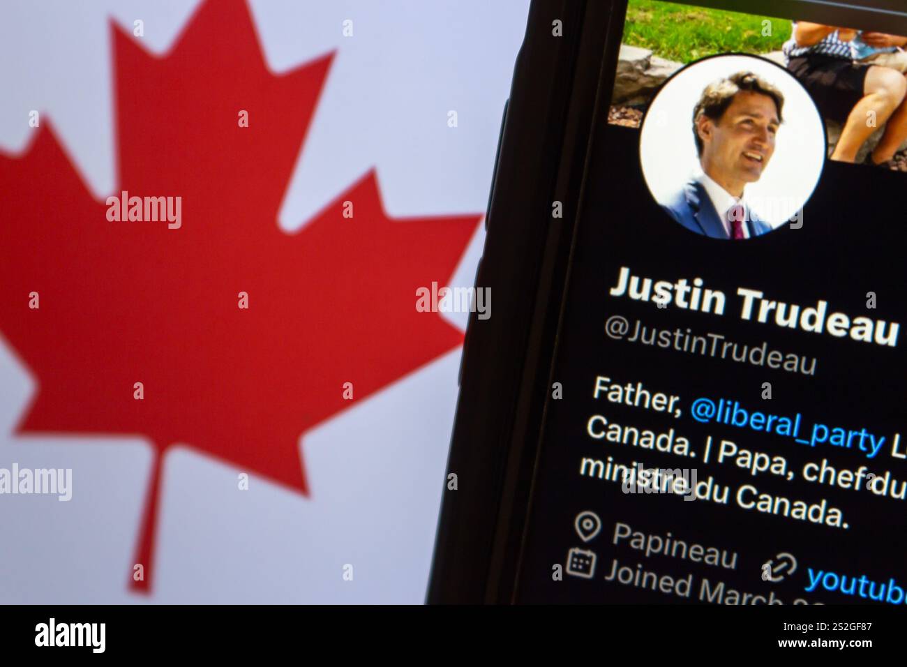 Smartphone displaying Justin Trudeau profile on the X app, with the ...