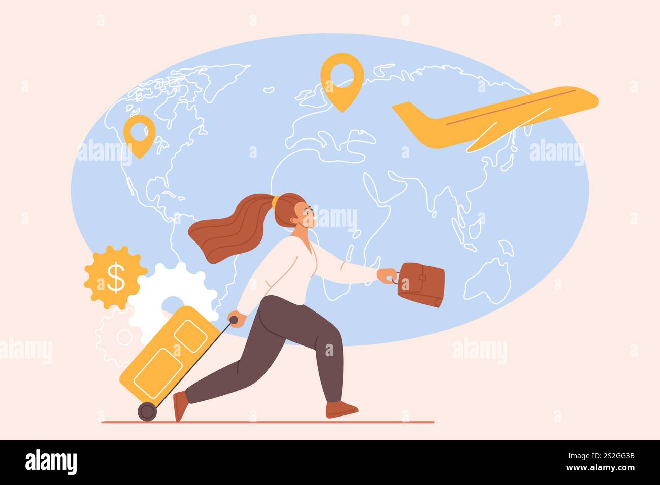 Immigration, brain drain, relocation with work visa. Tiny woman migrant ...