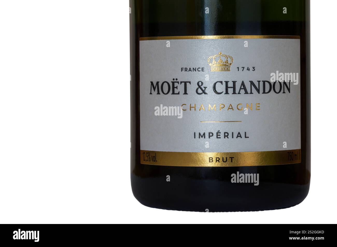 label on bottle of Moet & Chandon Champagne imperial set on white ...