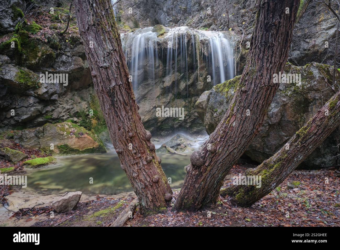 Long exposure of Kaludjerski vodopad (Monk's waterfall), framed by a ...
