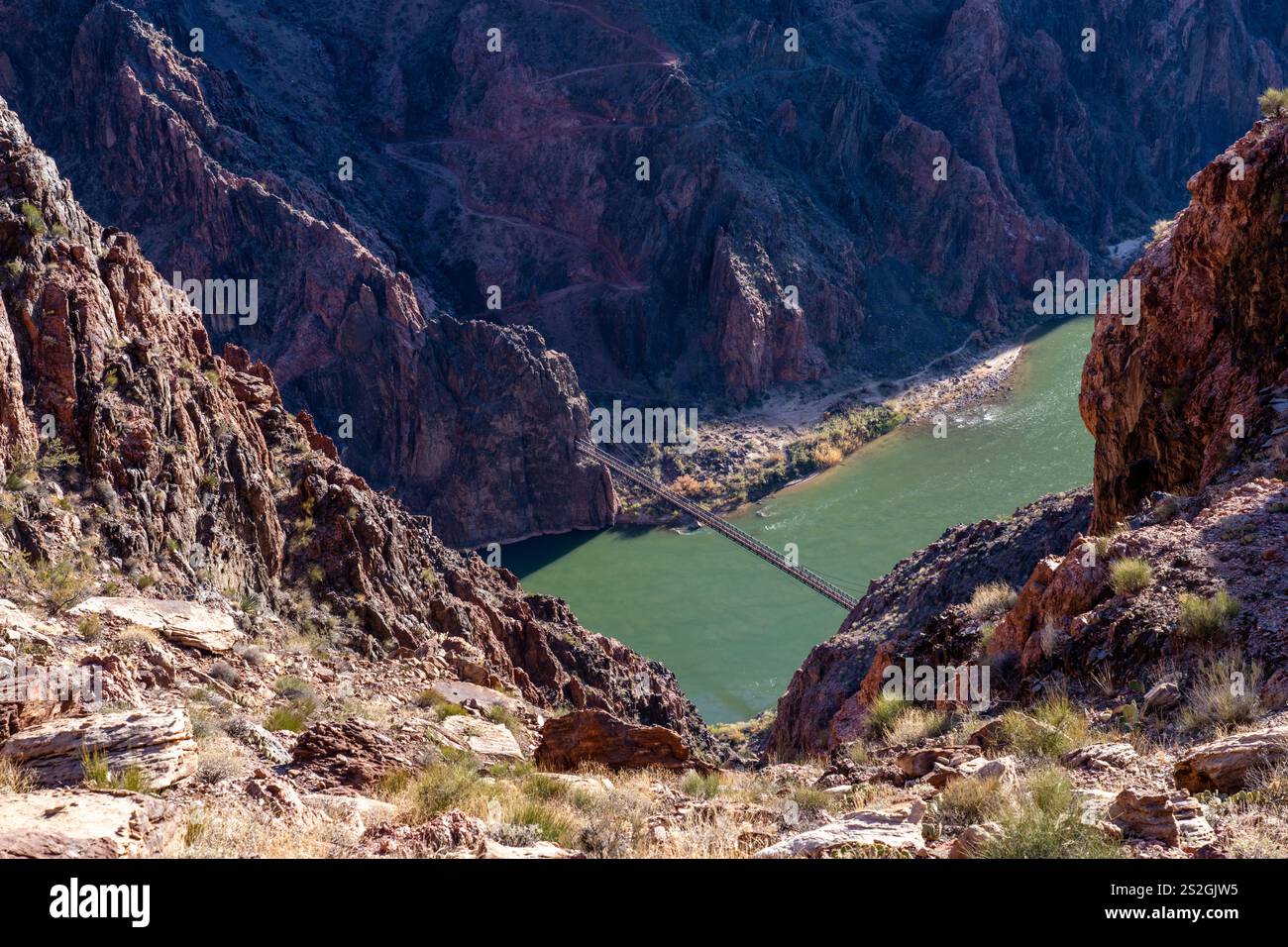Looking at the Bridge on the South Kaibab Trail Going Over the Colorado ...