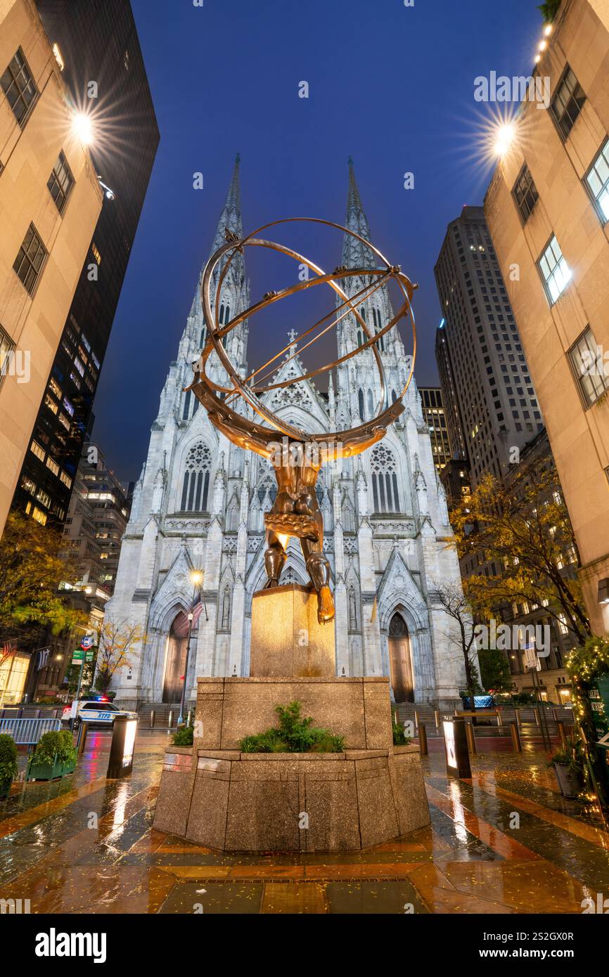 St Patricks Cathedral and Atlas Statue Manhattan, New York City New ...