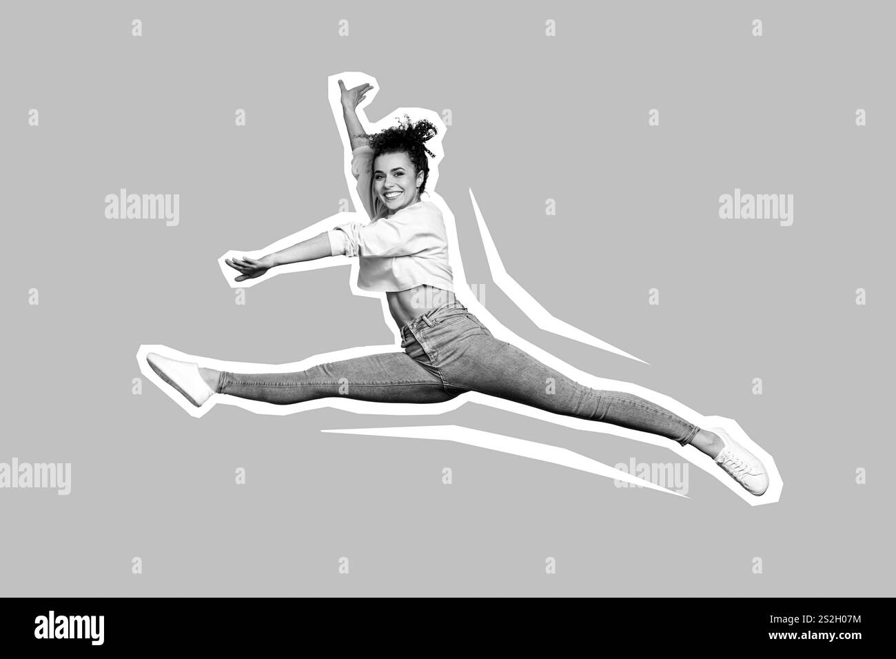 Artwork collage photo of young dancer ballerina woman wear jeans with ...