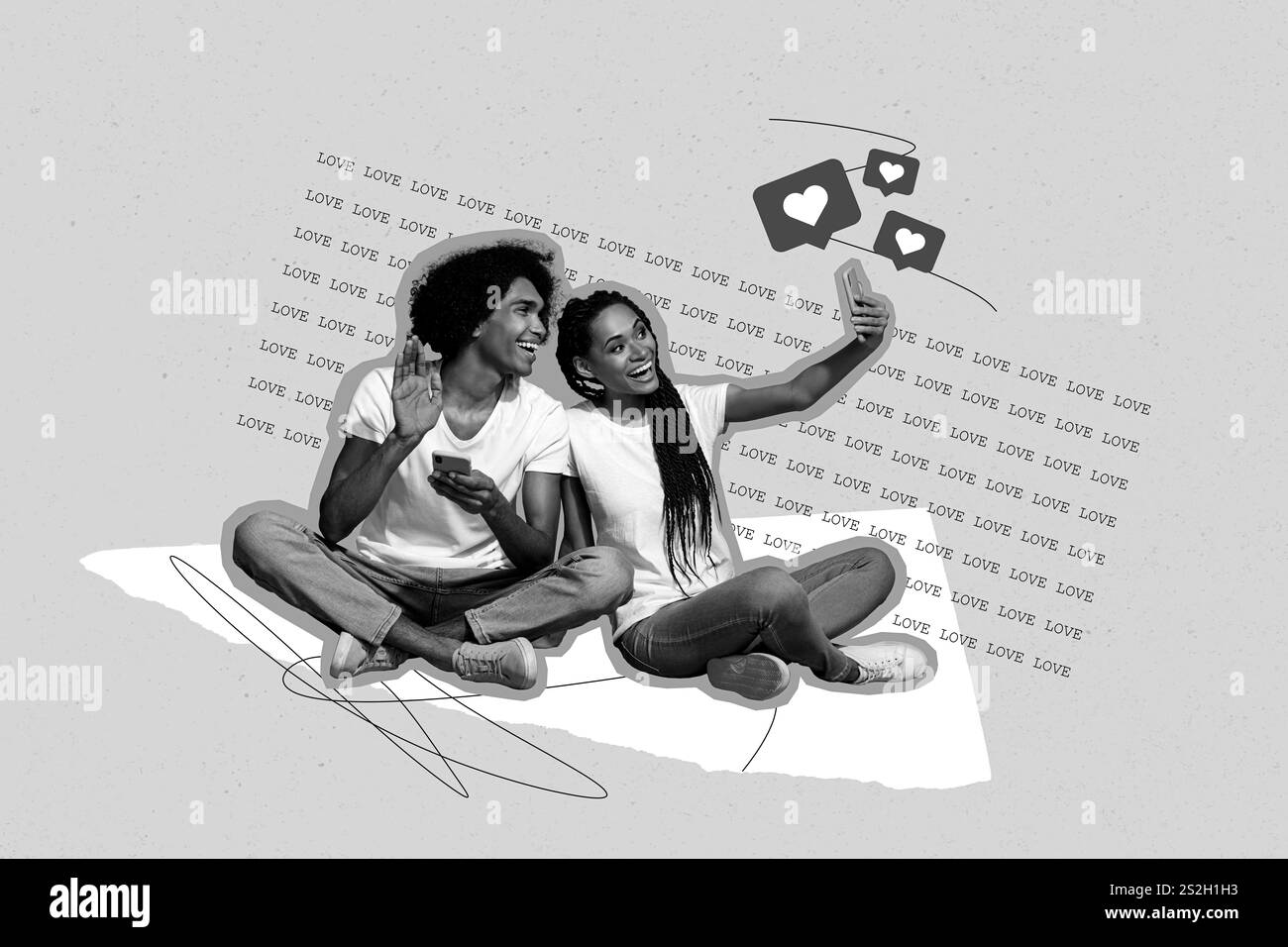 Creative photo 3d collage artwork poster postcard of two funny people ...