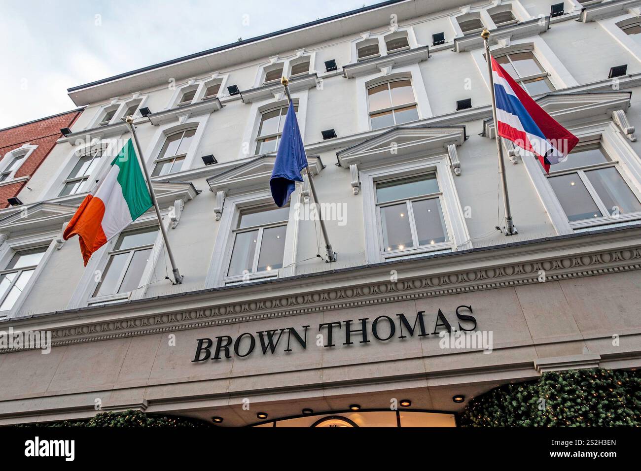 The facade of Brown Thomas department store in Dublin, Ireland, with ...