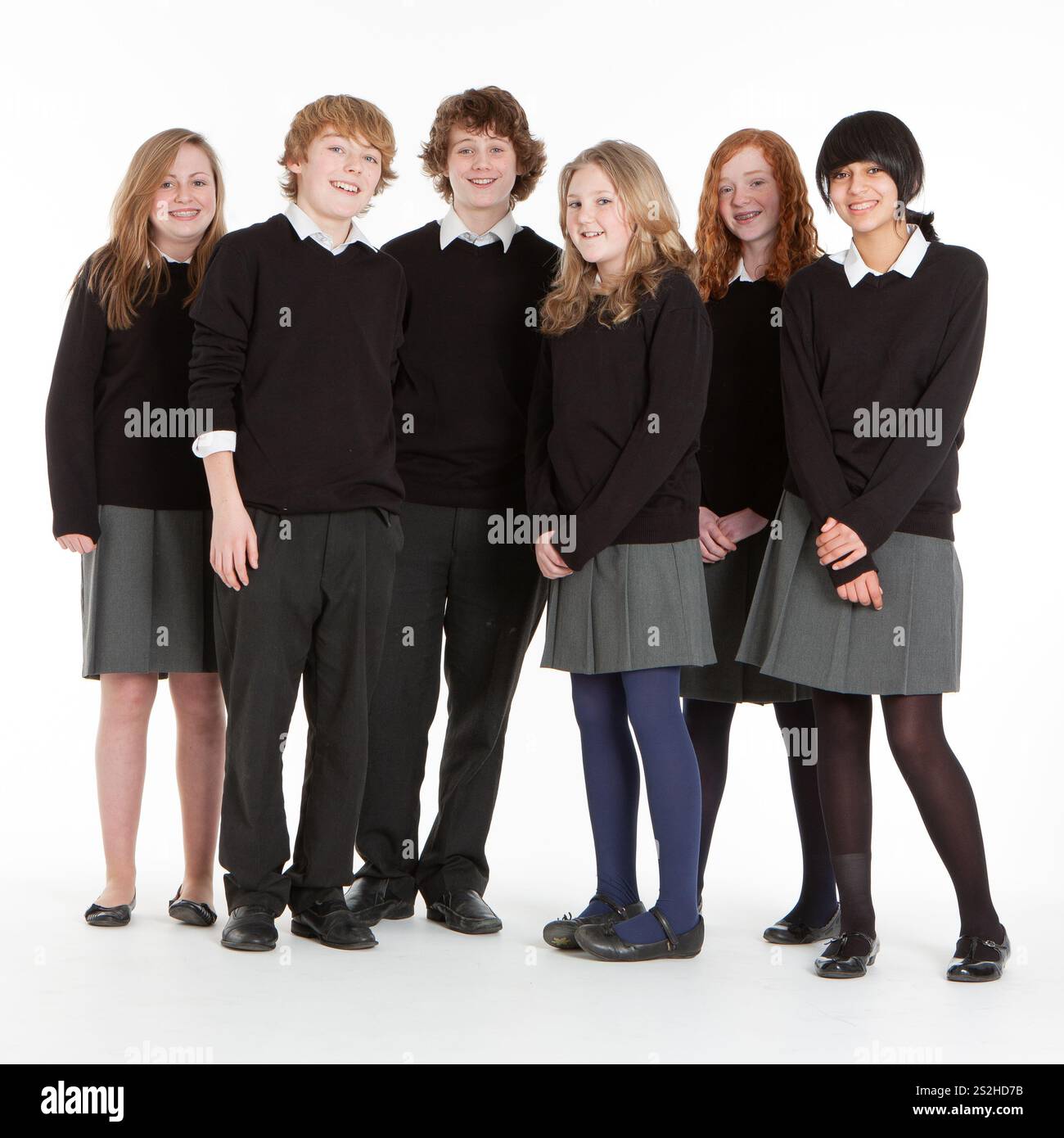 Early Teenage Students: School Friends. A group of smiling early ...