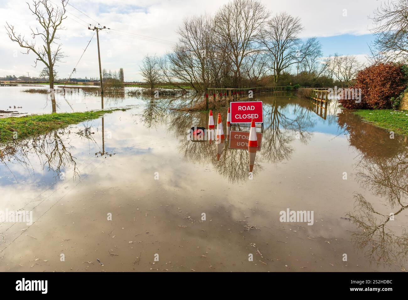 Severe flooding on the B1223 road between the rural villages of Ryther ...