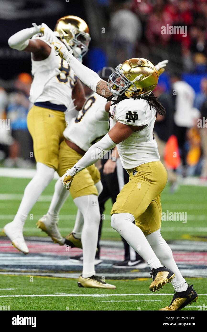 NEW ORLEANS, LA - JANUARY 02: Safety Xavier Watts #0 of the Notre Dame ...