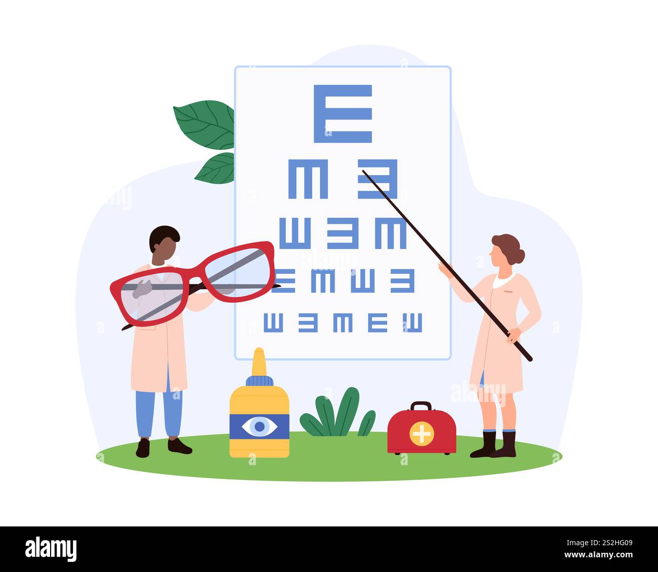 Eye doctors conduct vision tests with a large eye chart and oversized ...