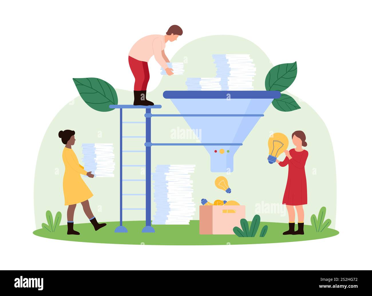 Team processes stacks of paperwork through a large funnel, producing ...
