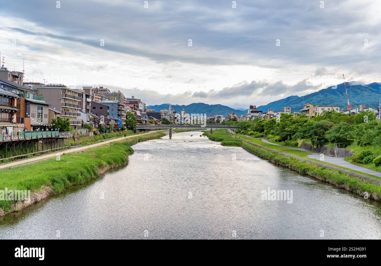 Scenic view from the Gojo Bridge with the Kamo River in Kyoto, Japan ...
