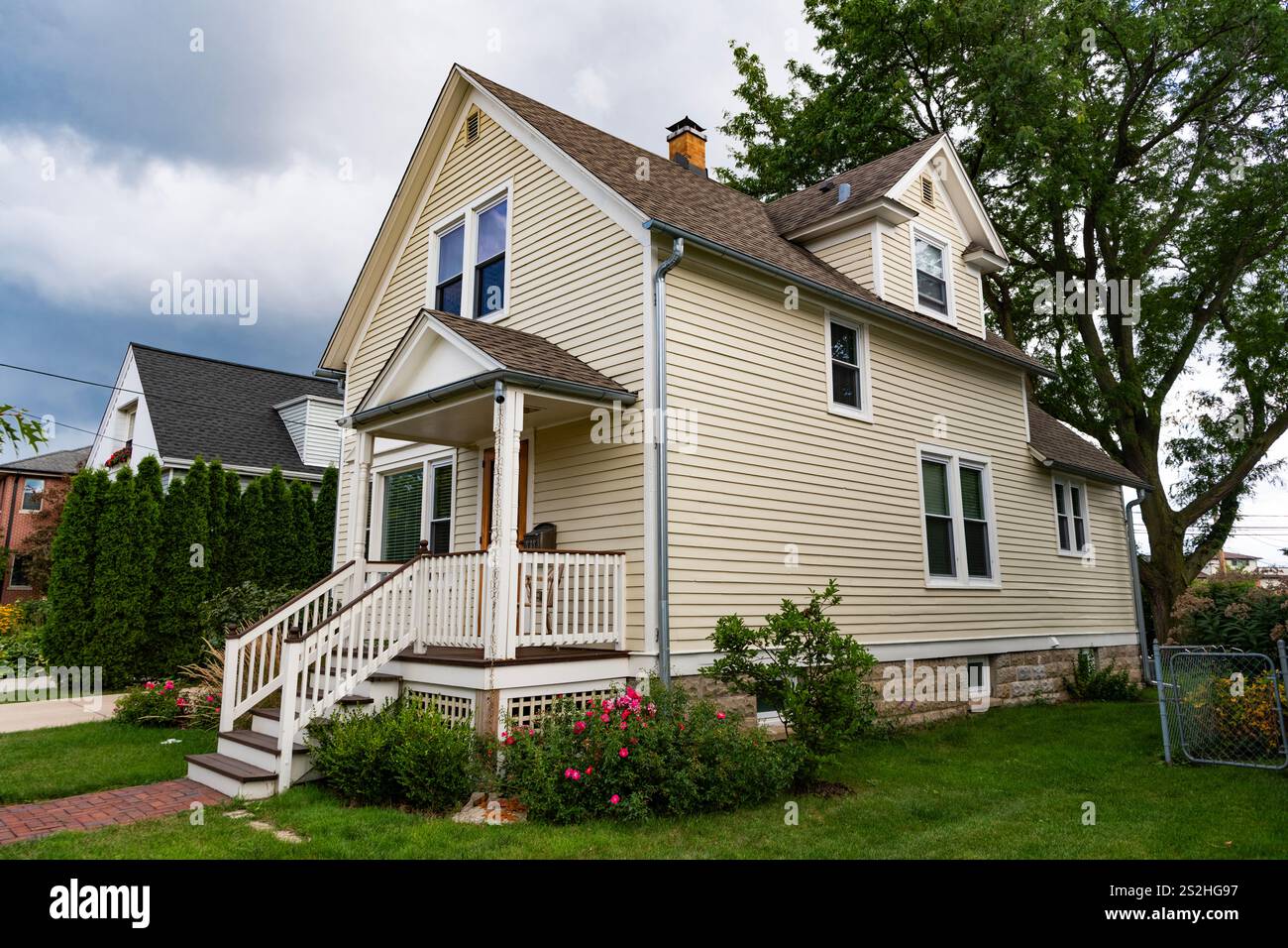 Suburban home in private residential housing. House exterior ...