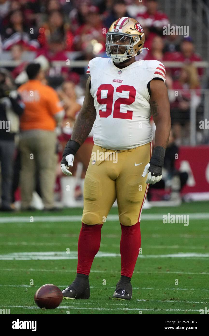 San Francisco 49ers defensive tackle Jordan Elliott (92) lines up ...