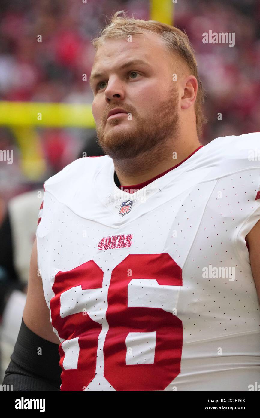 San Francisco 49ers center Drake Nugent (66) against the Arizona ...