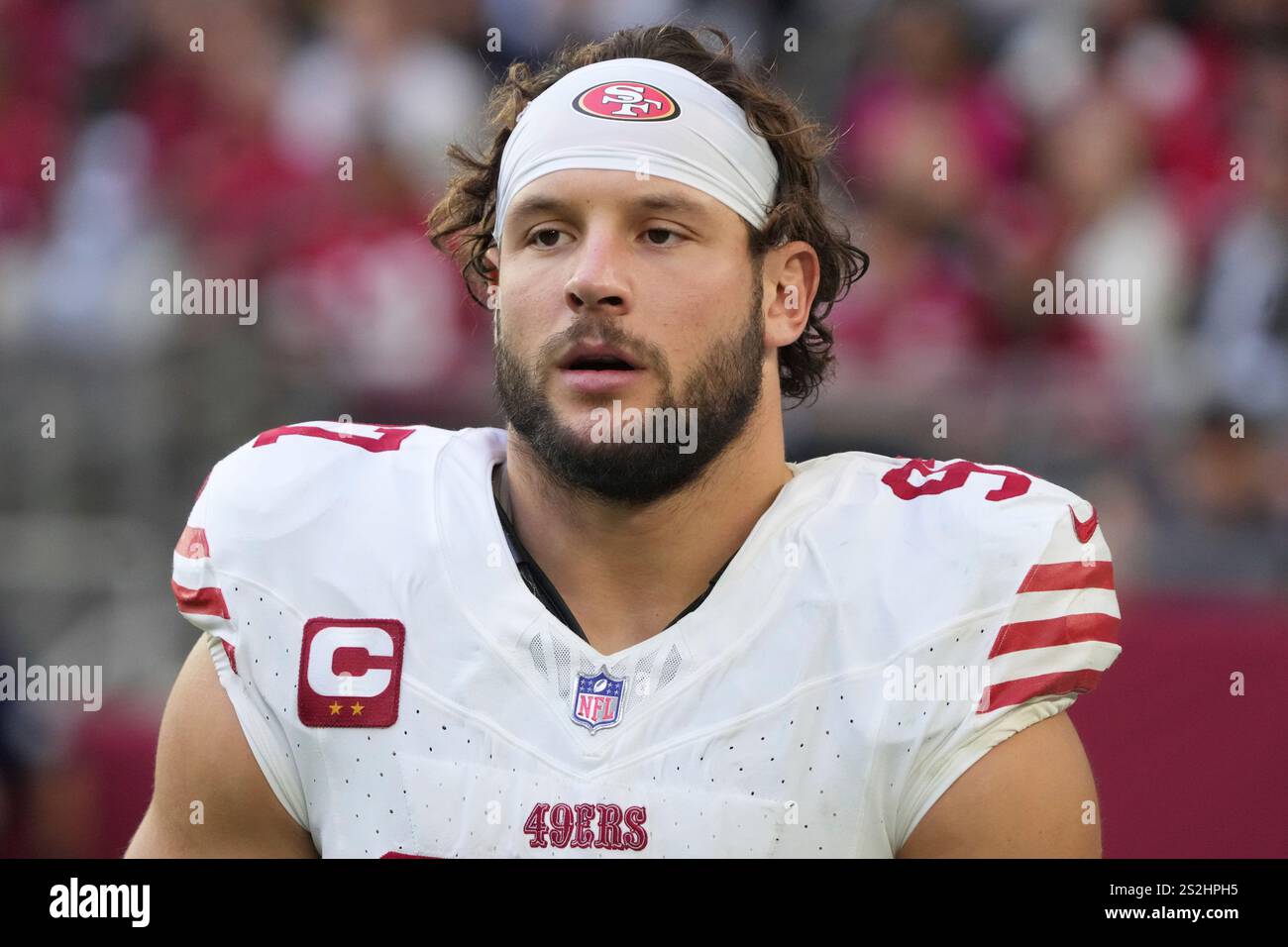 San Francisco 49ers defensive end Nick Bosa (97) warms up against the ...