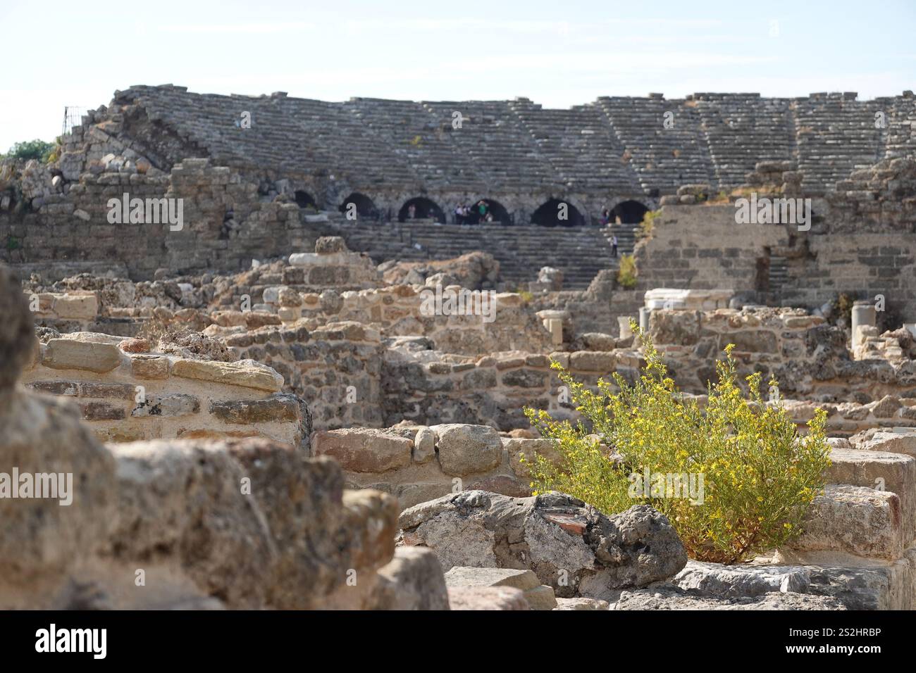 View of amphitheatre in Side, Antalya, Turkey Stock Photo - Alamy
